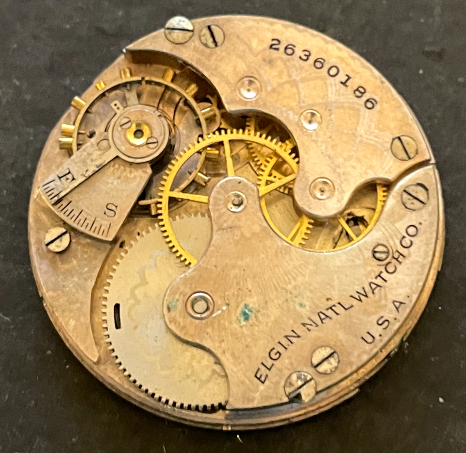 Antique 1924 Elgin Grade 286 Pocket Watch Movement Fancy Dial Parts 6s ...