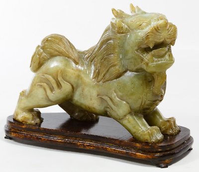 Hand Carved Jadeite Jade Foo Dog, 8" H x 10.5" L x 3.25" W, Heavy 13.4 ...