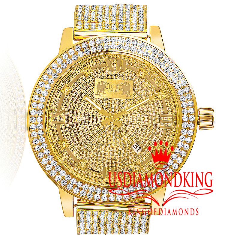 Roman Dail Real Diamond Solid Steel 2 Row Bezel Gold Tone Custom Band ...