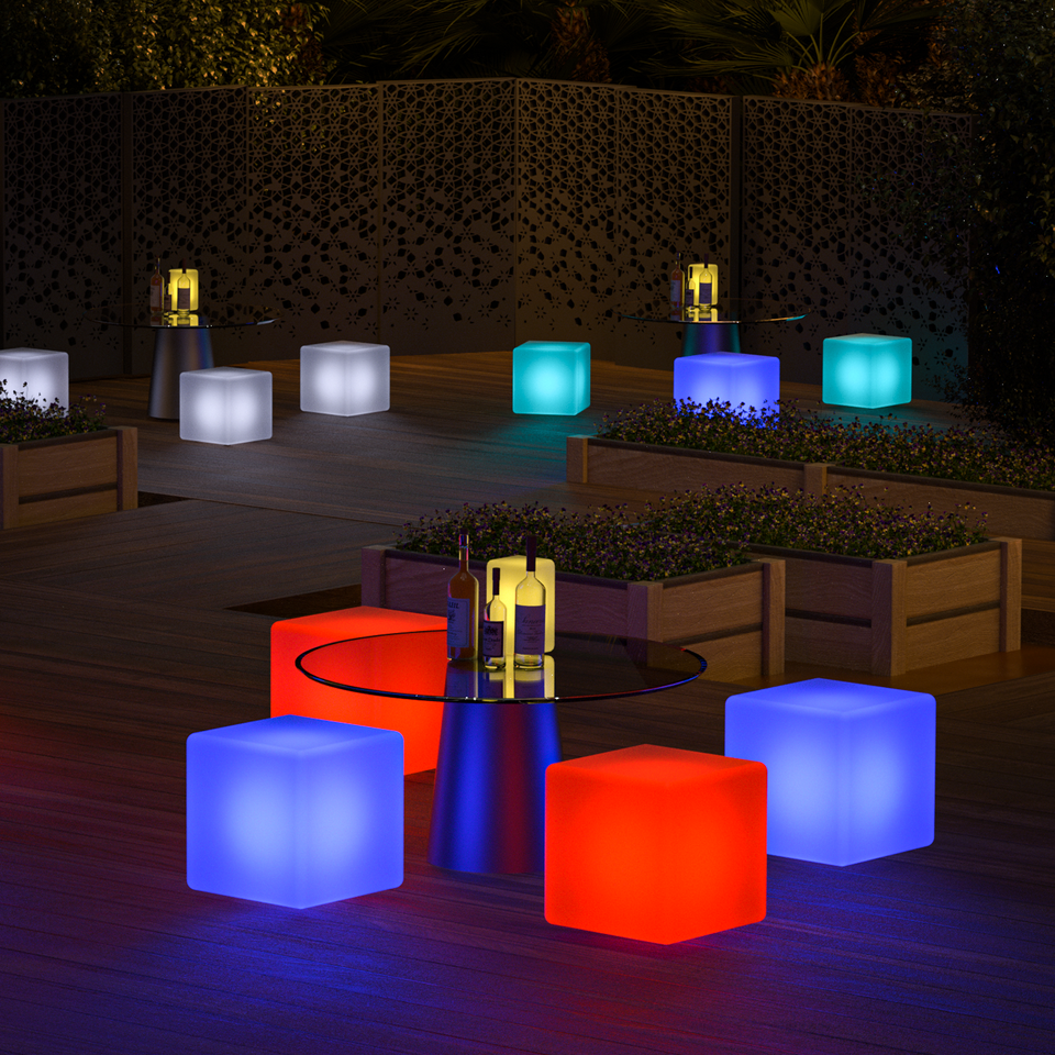 12" Changing LED Light Up Night Light Square Cube Chair Table Home ...