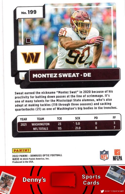 2022 Donruss Optic #199 Montez Sweat Washington Commanders Football ...