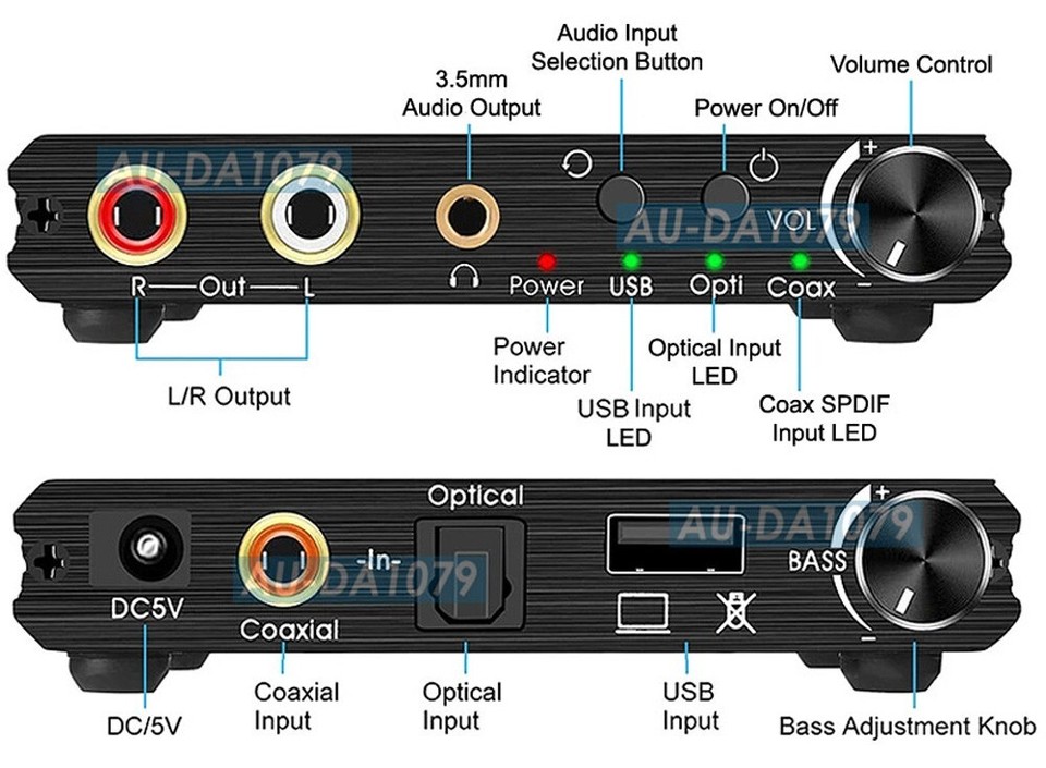 Premium 24-Bit DAC Digital Audio Decoder USB DAC Sound Card Volume Bass ...