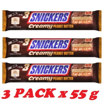 3x Snickers Creamy Peanut Butter Chocolate Bar With Peanut Butter ...