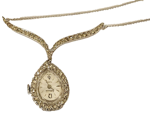 Villereuse Watch Rhinestone 17 Jewel Swiss Made Pendant Necklace ...