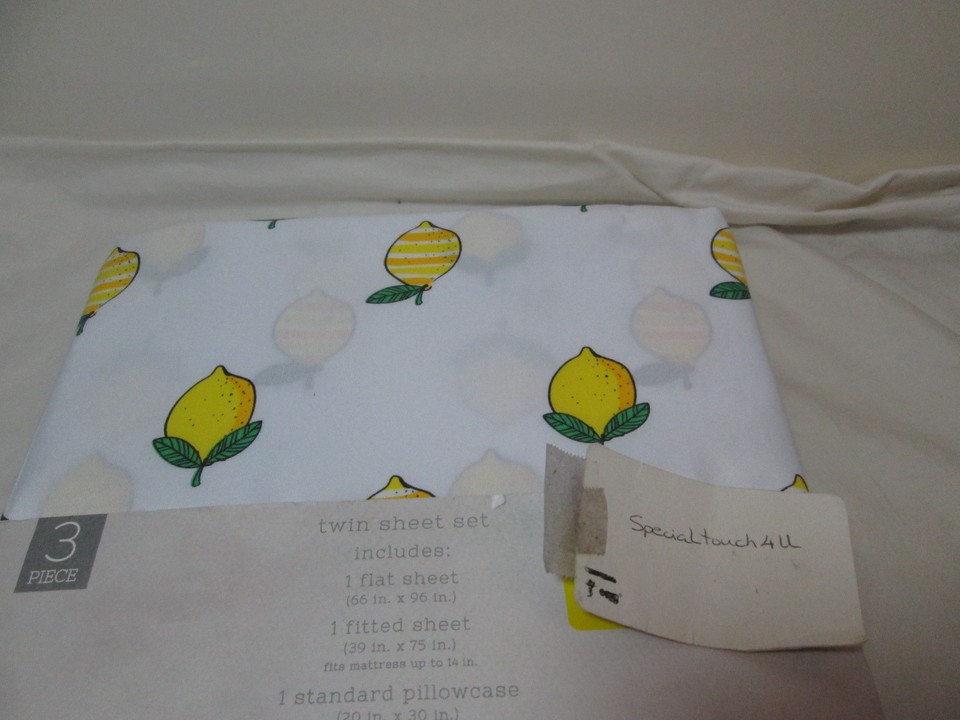 New Slumber Twin Sheet Set LEMON ~ Yellow, Green and White NIP | eBay