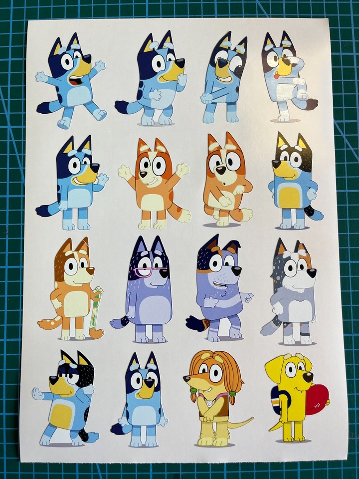 Bluey 16 character sticker sheets. Easy Peal cut to shape. Available in ...