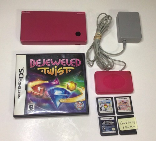 Nintendo DSi TWL 001 Pink Handheld Game Console Charger 5 Games Game ...