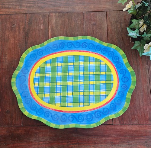 1990s Trudeau Melamine 17" Serving Platter Summer Plaid Lifestyles ...