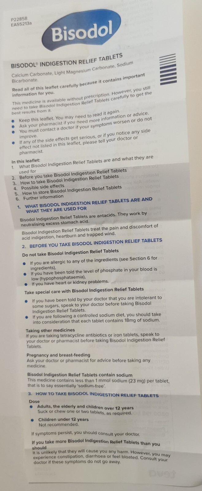 Bisodol Peppermint Indigestion Relief 60 Chewable Tablets Antacid Mint ...