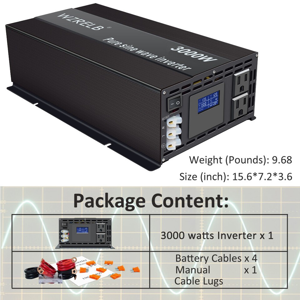 48V Power Inverter 3000W Pure Sine Wave 110V 220V DC to AC Home Solar ...