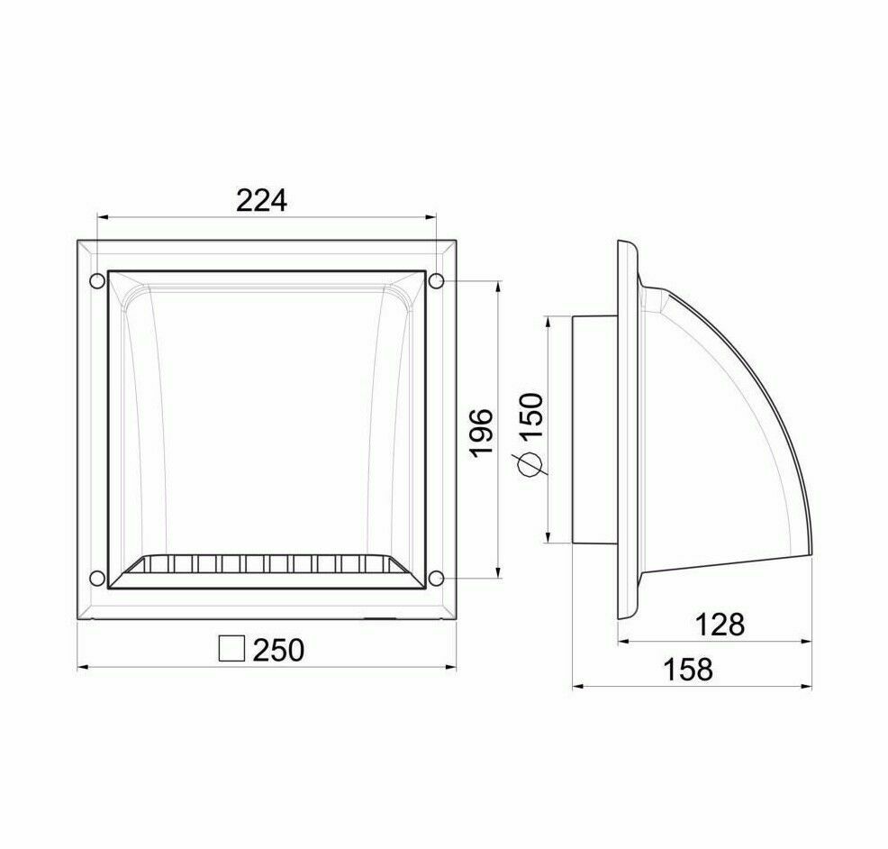 Black External Hooded Wall Air Vent - 150mm / 6" - Cowled Anti Back ...