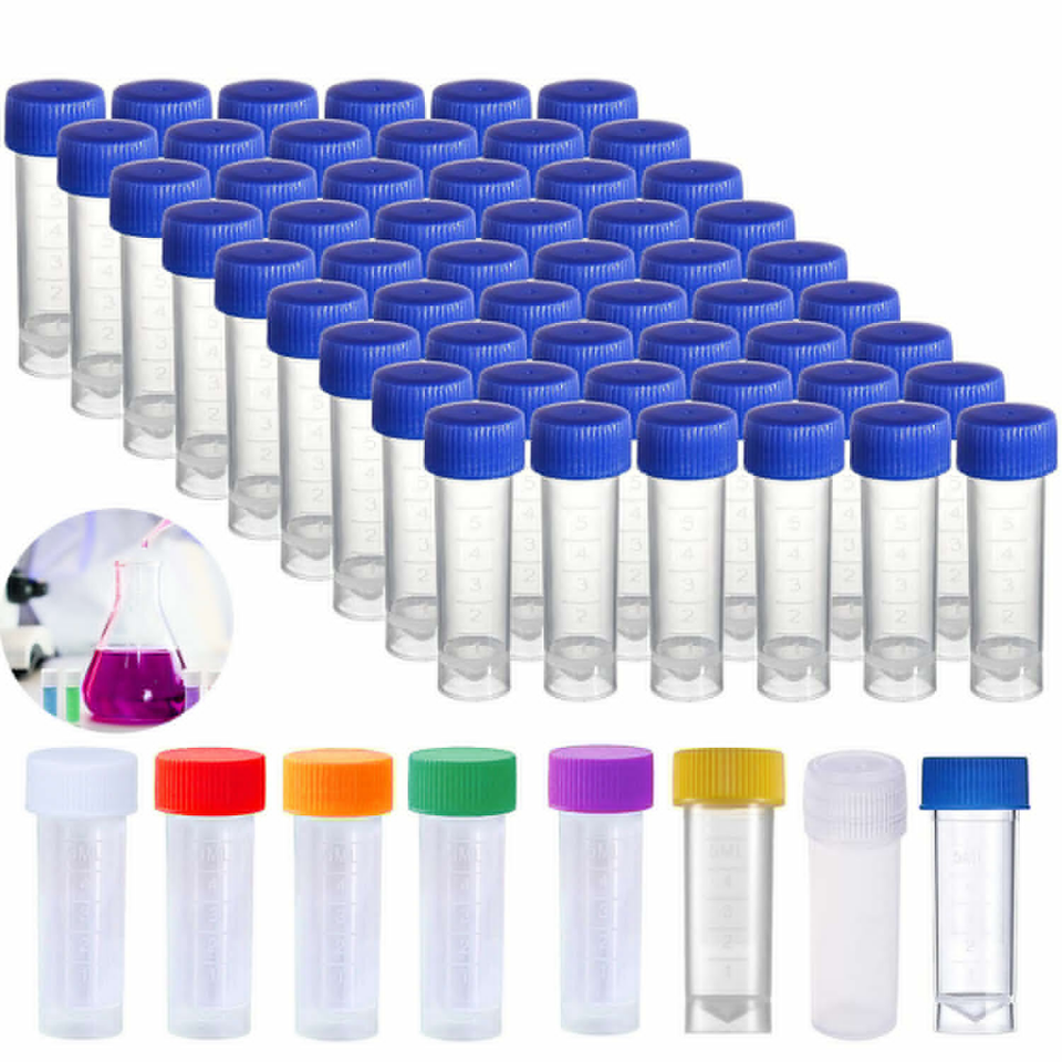 Plastic Screw Test Tube Vial Seal Cap Sample Container 1/1.5/2/5/10ML ...