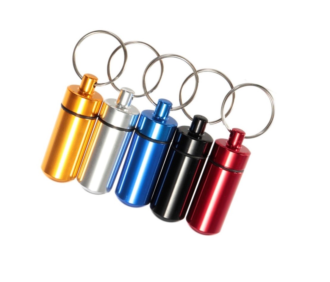 WATER PROOF STASH CAN PILL BOX CASE KEY RING CHAIN POWDER PILLBOX AIR ...
