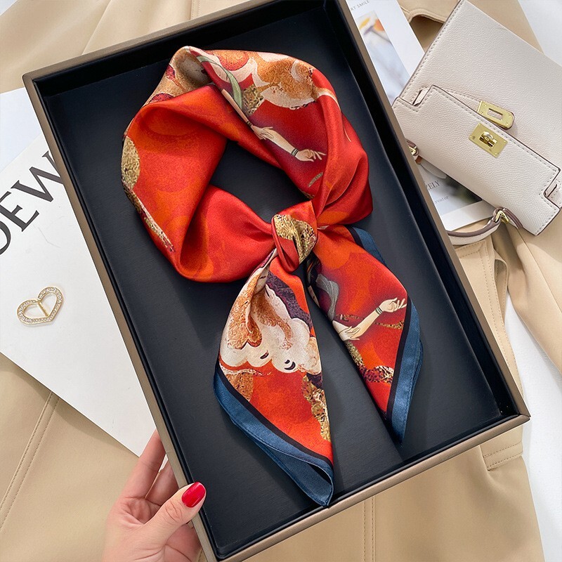 100% Pure Silk Scarf Women Chinese Paiting Kerchief Square Bandana Wrap ...