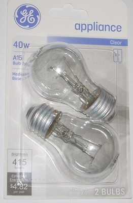 NEW! GE - 40 Watt - Appliance Clear Light Bulbs - A15 - 1 Pack/2 Bulbs ...