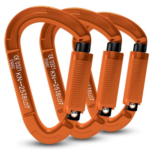 FVW 3 Pieces Heavy Duty Climbing Carabiners, 25KN UIAA Certified Auto ...