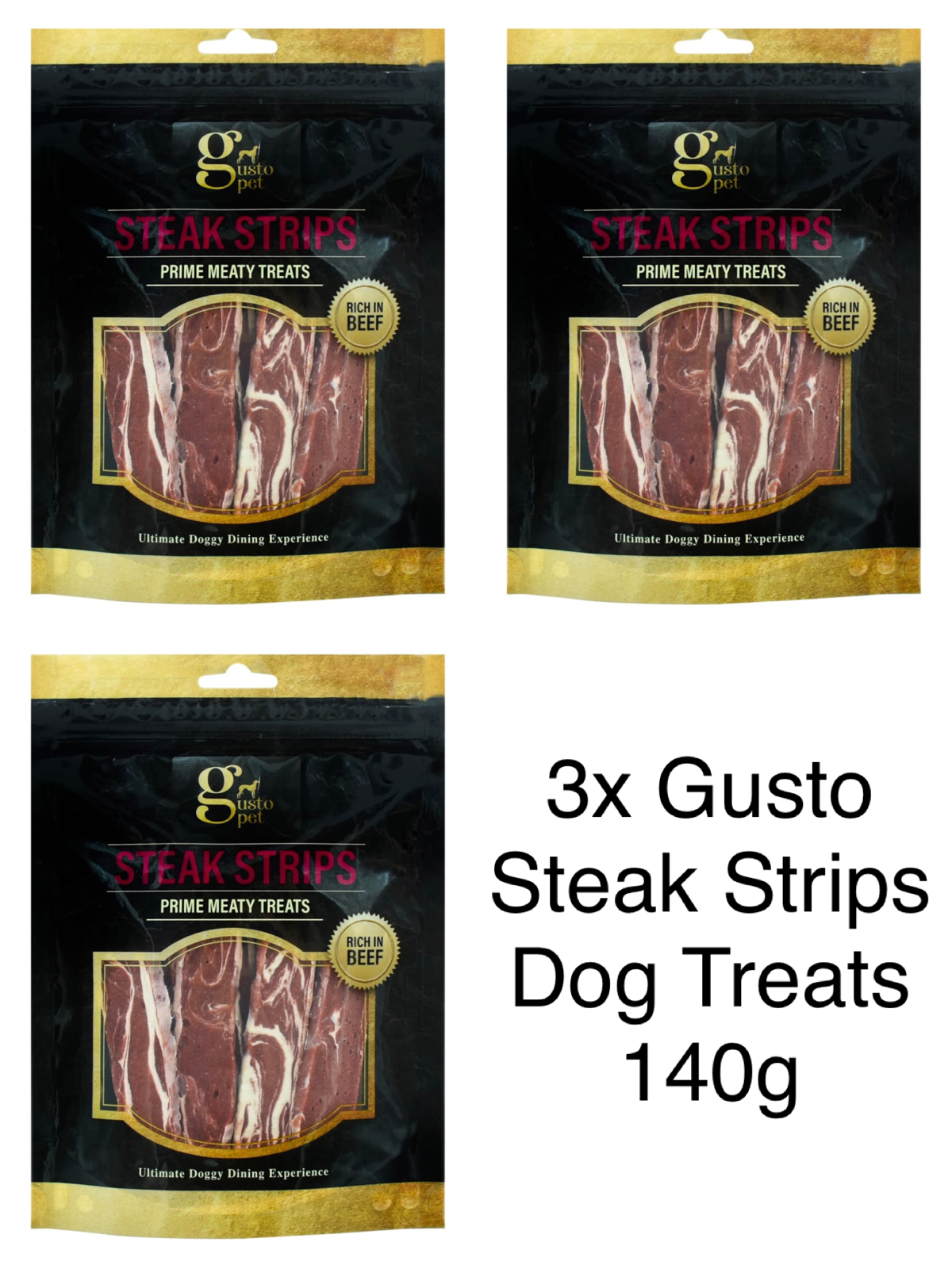Gusto Steak Strips & Mini Steak Dog Treats 140g Healthy Treats 3x Pack ...