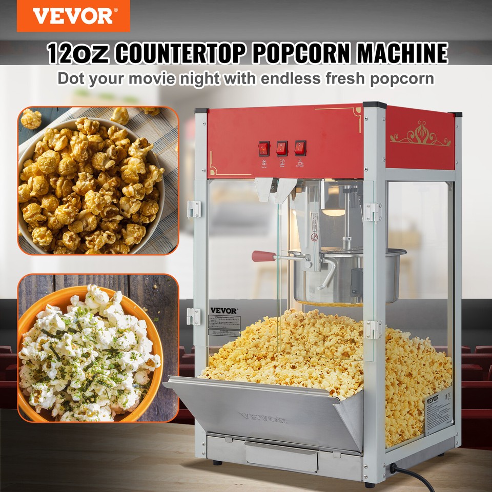 Popcorn Popper Machine 12 Oz Countertop Popcorn Maker 1440W 80 Cups Red ...