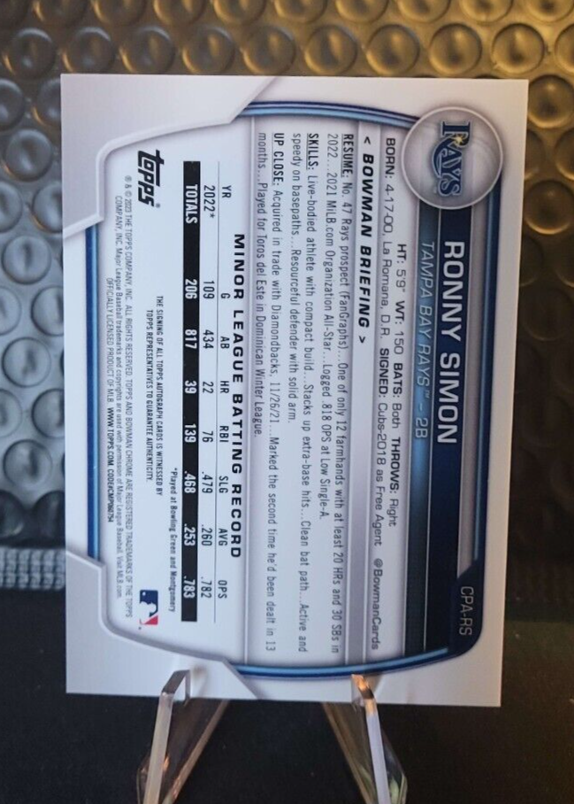 2023 Bowman Baseball Ronny Simon Purple Refractor Auto /250 - Tampa Bay ...