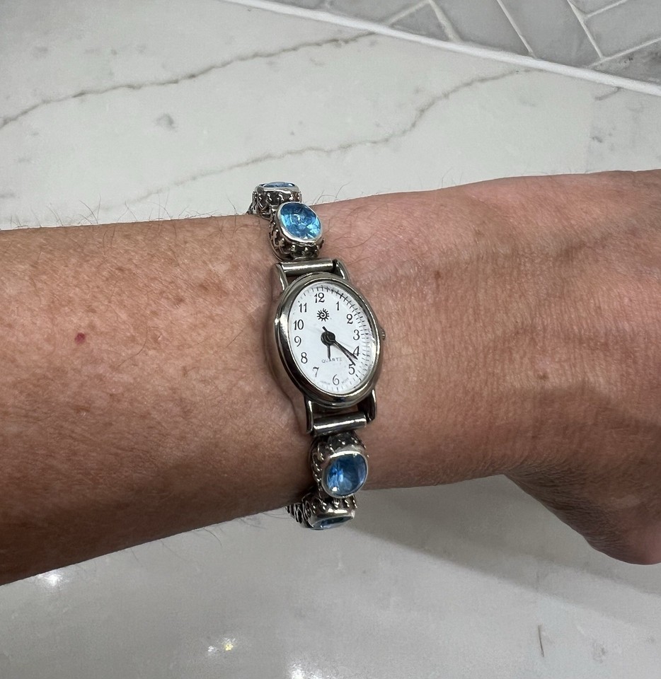 Navajo H Piasso Sterling Silver Blue Topaz Watch Bracelet w Adjust ...