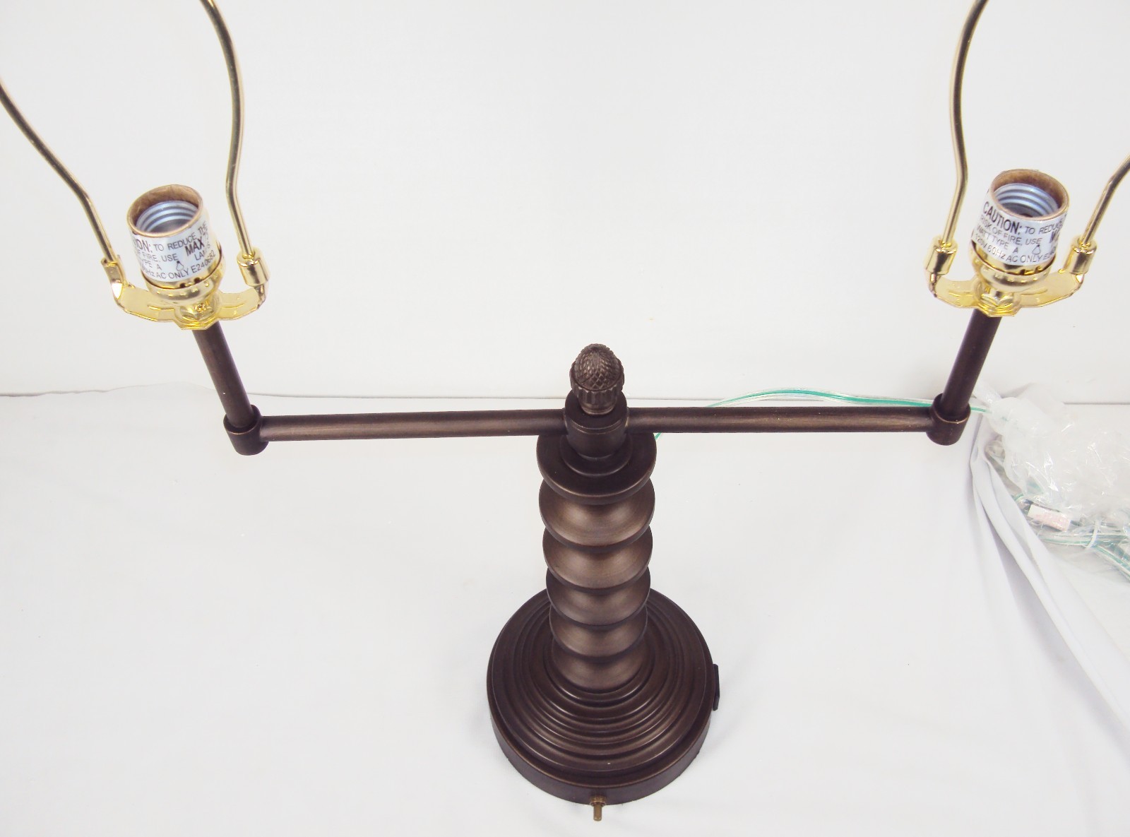 Table/Desk Lamp ~ Twin Bulbs, Power Outlet ~ Turned Wood Styling ...