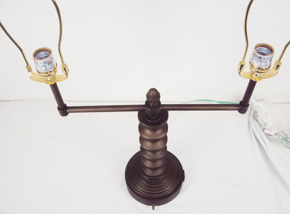 Table/Desk Lamp ~ Twin Bulbs, Power Outlet ~ Turned Wood Styling ...