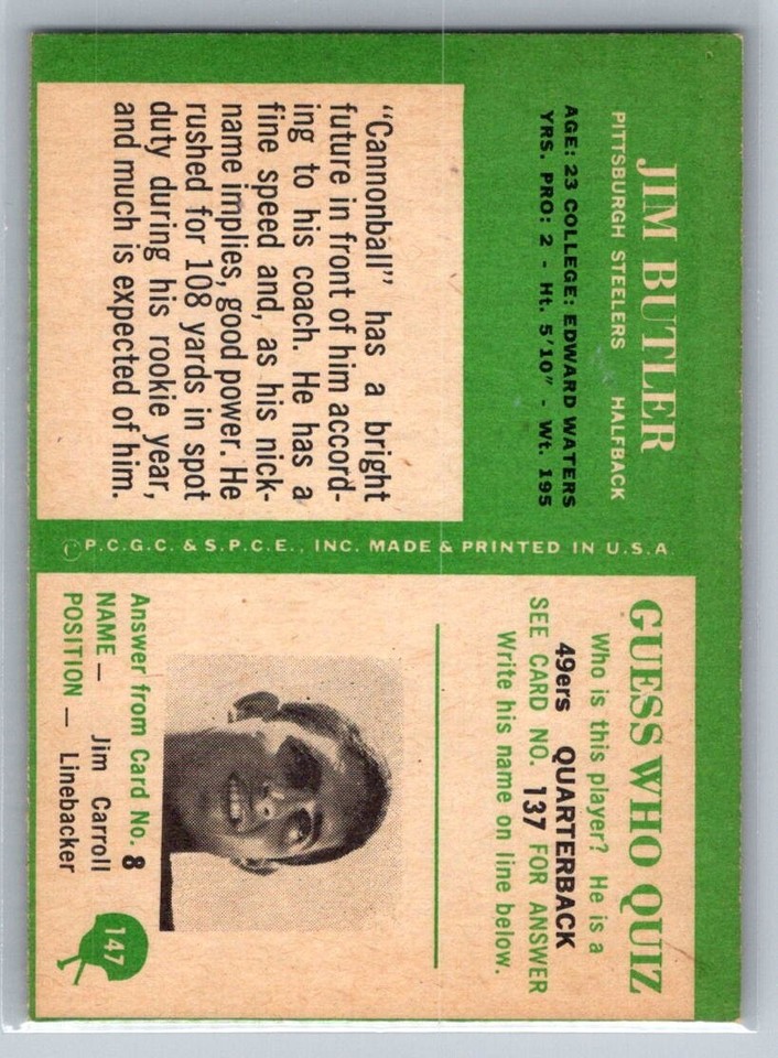 1966 Philadelphia #147 Jim Butler Steelers | eBay