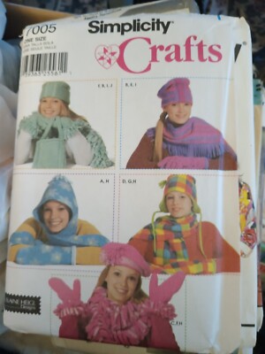 womens uncut simplicity 7005 sewing pattern fleece hat mittens scarf ...