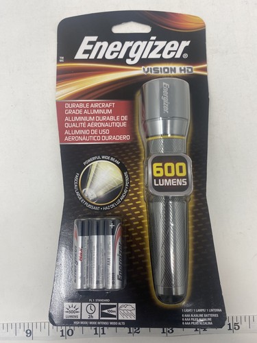 Energizer Vision HD Metal 600 Lumens Flashlight Wide Beam 2 hr Runtime ...