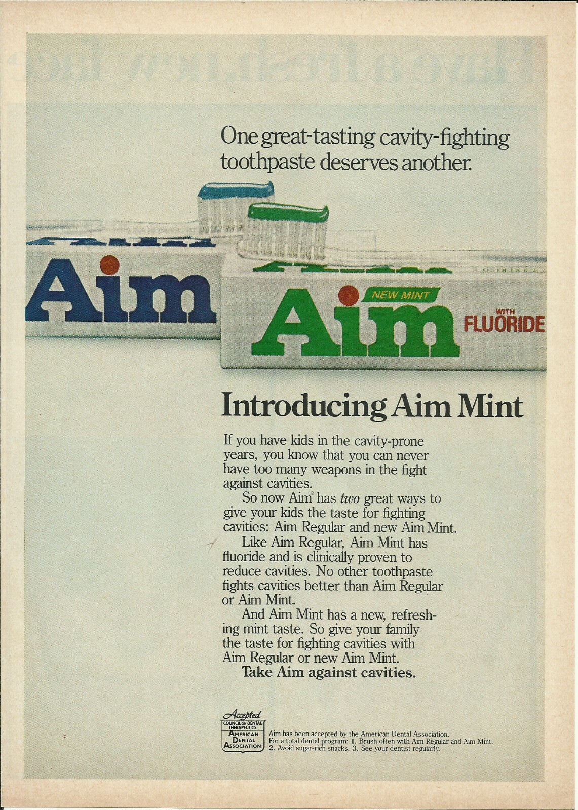 1982 Aim Toothpaste Mint Fluoride vintage print ad 80's advertisement ...