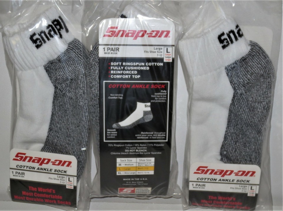12 PAIRS Snap-On Ankle Socks Men's WHITE LARGE *FREE SHIPPING* MADE IN ...