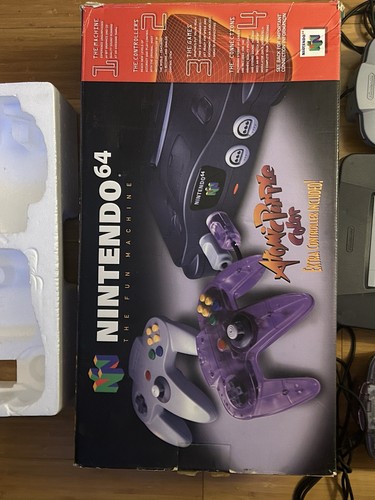 Nintendo 64 N64 Console Atomic Purple Controller Bundle In Box Complete ...