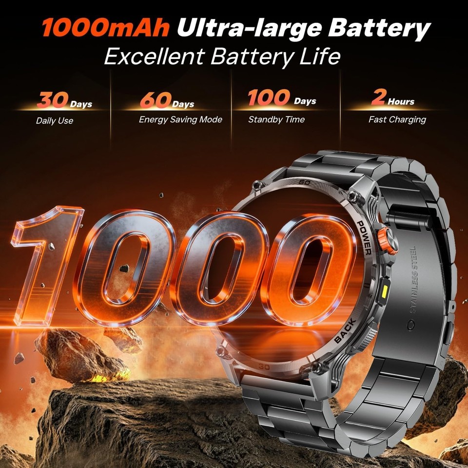 Smart Watch Men Fitness Tracker: 1.85" HD Touch Screen 1000mAh Battery ...