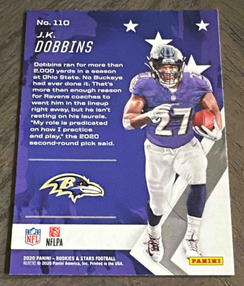 2020 Panini Rookies & Stars #110 J.K. Dobbins Rookie Baltimore Ravens ...