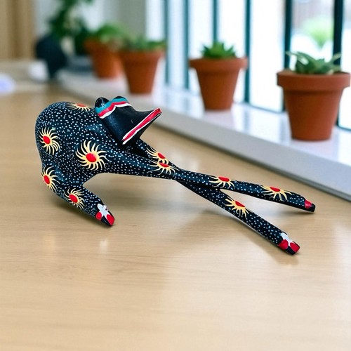 Mexican folk art long arm frog Alebrije wood carving signed by artist ...