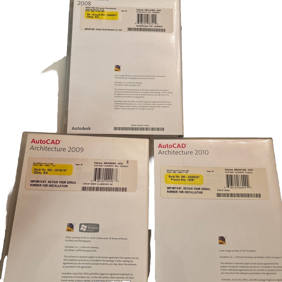LOT 3x Autodesk AutoCAD Architecture 2008 09 10 DVD Media Cdkey N/A | eBay