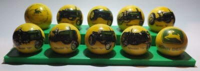 Set of 10 JohnDeere 1" Yellow Glass Logo Marbles w/ Stand | eBay