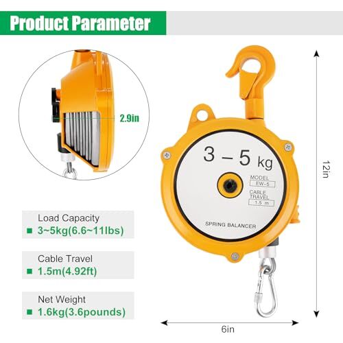 Retractable Spring Balancer Hanging Tool Spring 3~5kg(6.6~11lbs) Yellow ...