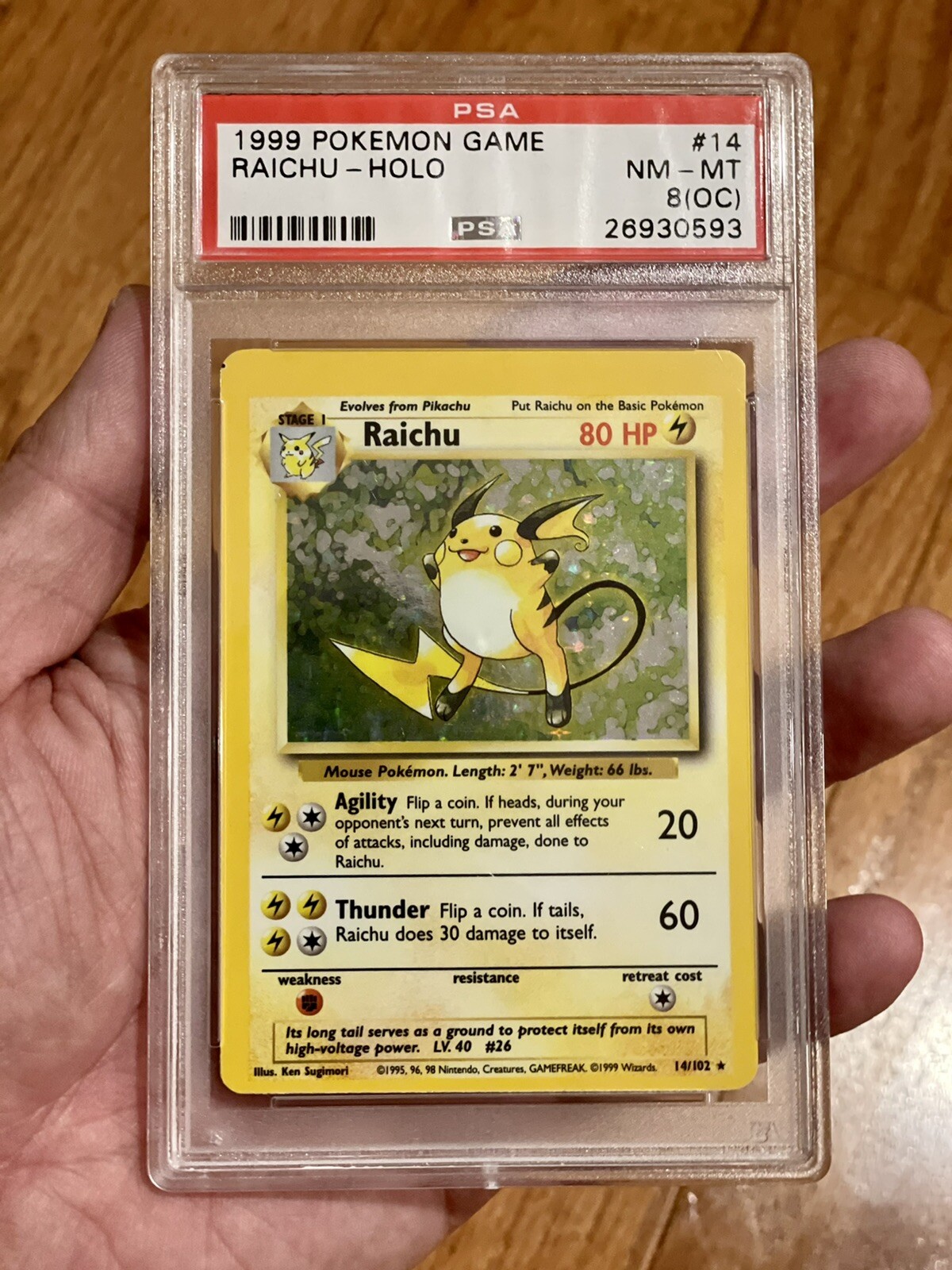 1999 Original Base Set Raichu Holo 14 PSA 8OC Off Center Pop 2 Error ...