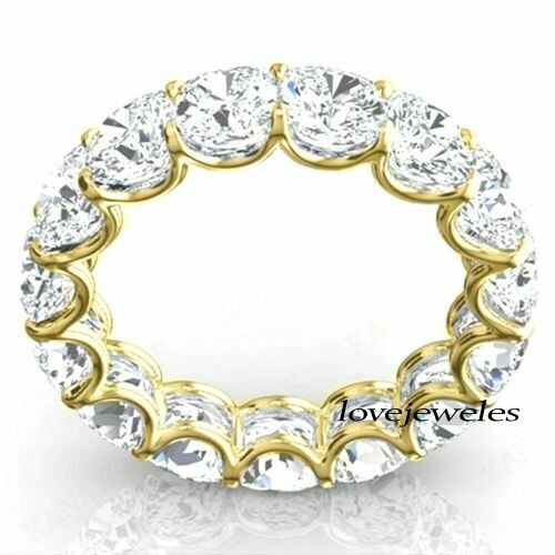 14K Yellow Gold Over 4CT Cushion Cut Lab-Created Diamond Full Eternity ...
