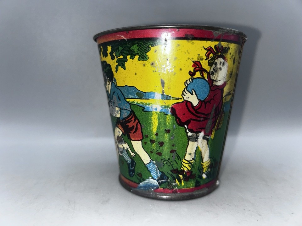 Vintage Tin Litho Cup 1920’s Toy Great Graphics Kids Tricycle Dog RARE ...
