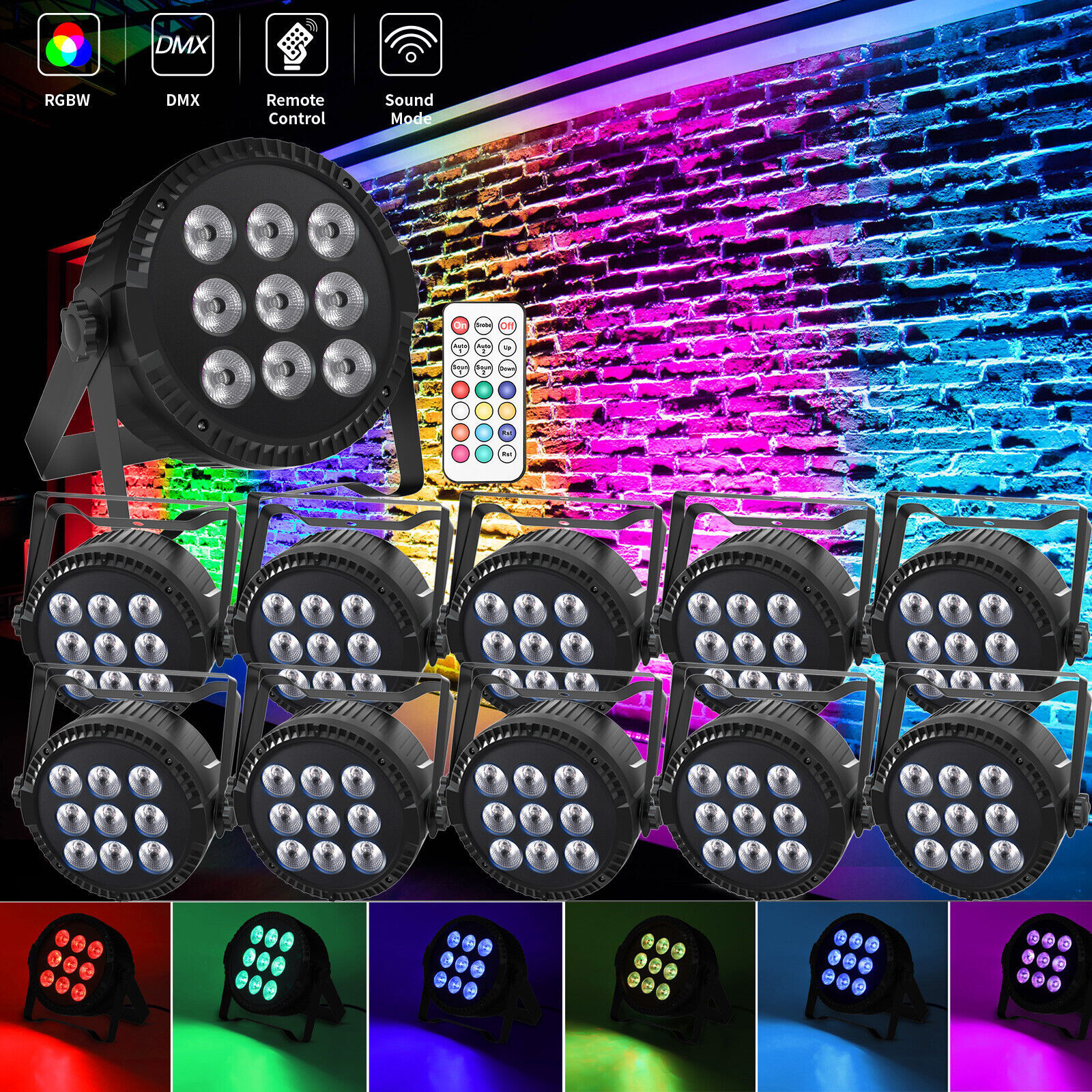 RGBW 9LED Par Can Light DMX Stage Effect Lighting Disco Party DJ Show ...