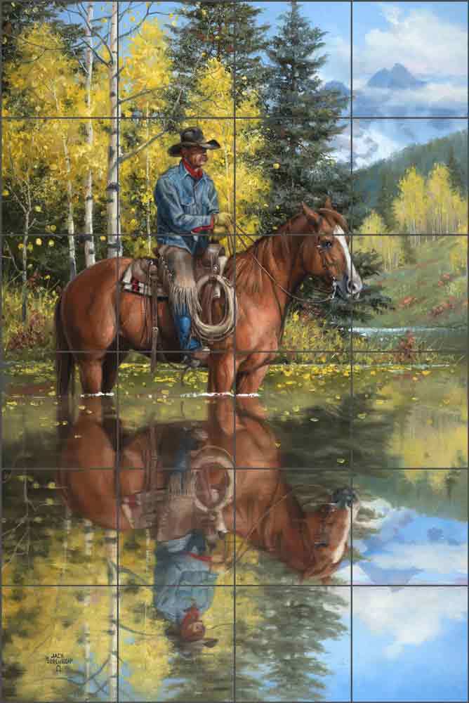 Cowboy Tile Mural Jack Sorenson Western Art Ceramic Backsplash RW-JS063 ...