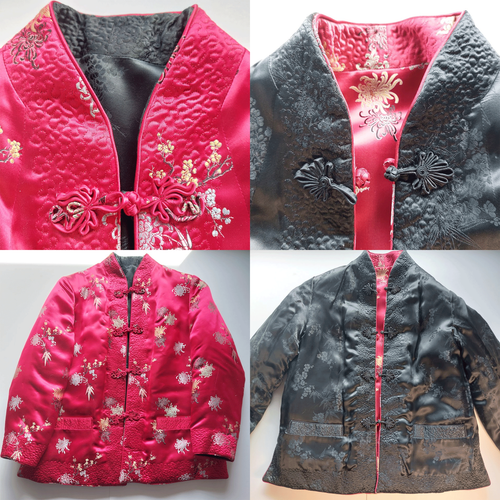 Satin Reversible Chinese Mandarin Jacket XL Red Black Frog Buttons ...