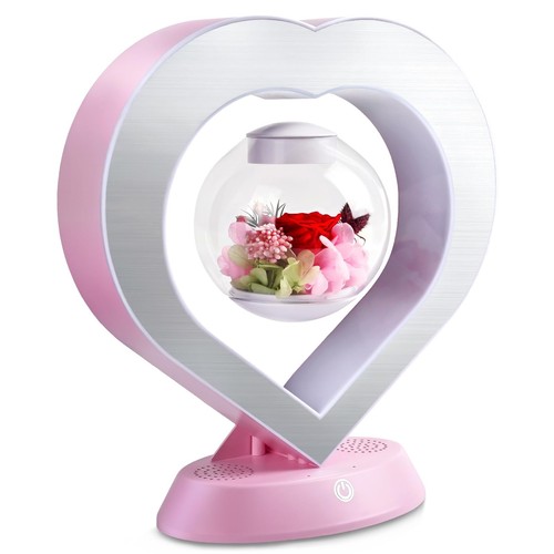 Heart Preserved Rose Flowers with Bluetooth Speakers, 5W Pink Magnetic ...