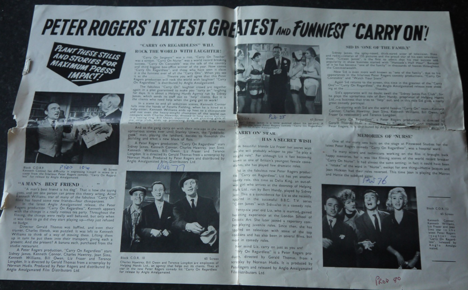 Carry On Regardless Promo Poster & Sales Brochure.Merchandise Advert ...