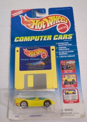 Hot Wheels Computer Cars Power Pistons Yellow 1995 W/Computer Disc MINT ...