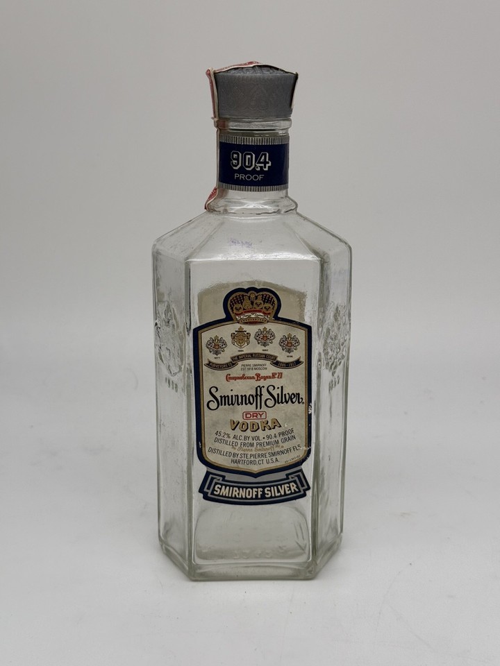 Vintage Smirnoff Dry Silver Vodka Numb 27 Glass Bottle 90.4 Proof Empty ...