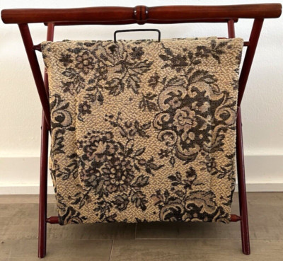 Vtg Yarn Caddy Collapsible Tapestry Wood Frame Folding Knit Crochet ...