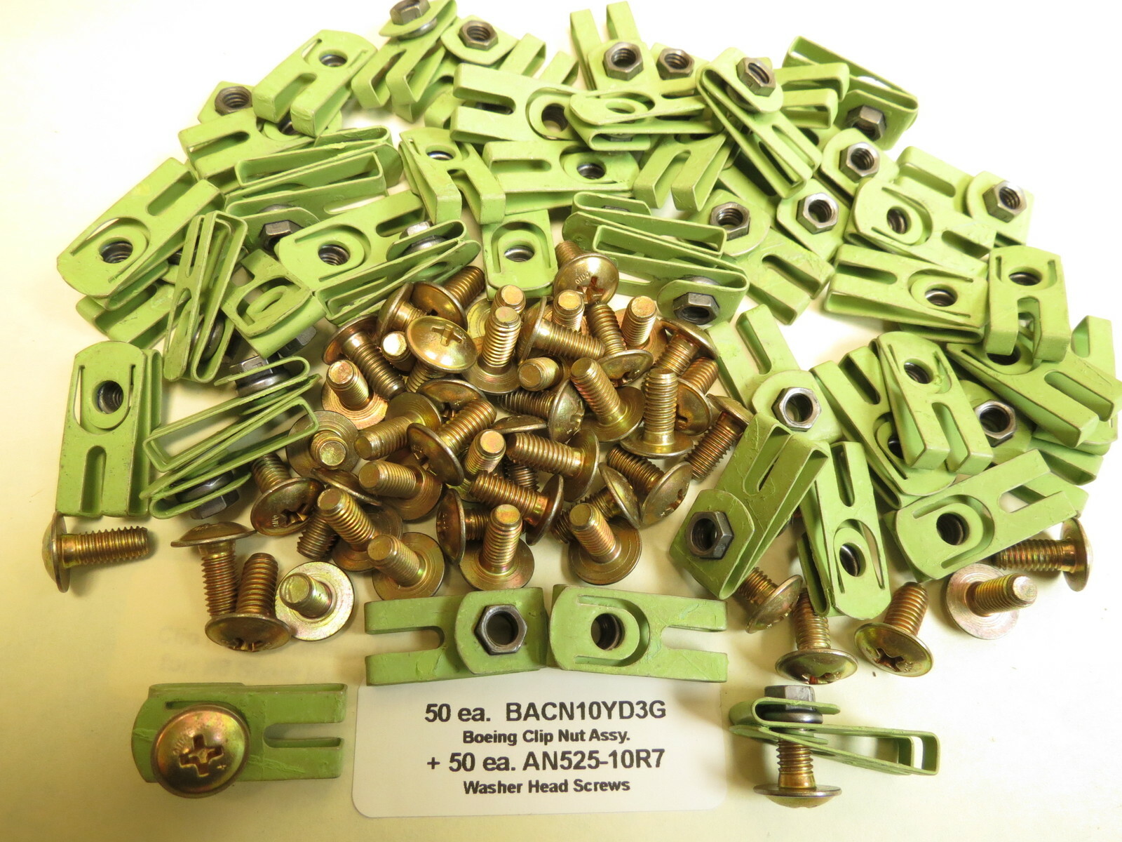 50 ea. Boeing Aircraft # BACN10YD3G #10-32 Clip Nuts + 50 ea. AN525 ...